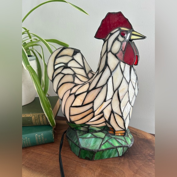 Art | Vintage Stained Glass Tiffany Style Rooster Chicken Table Lamp ...